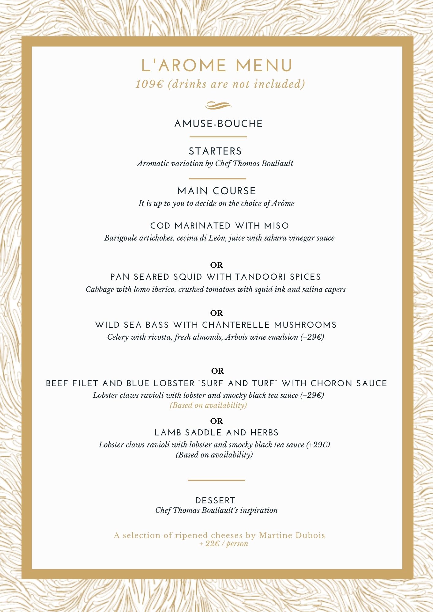 Diner Menu - L'Arôme